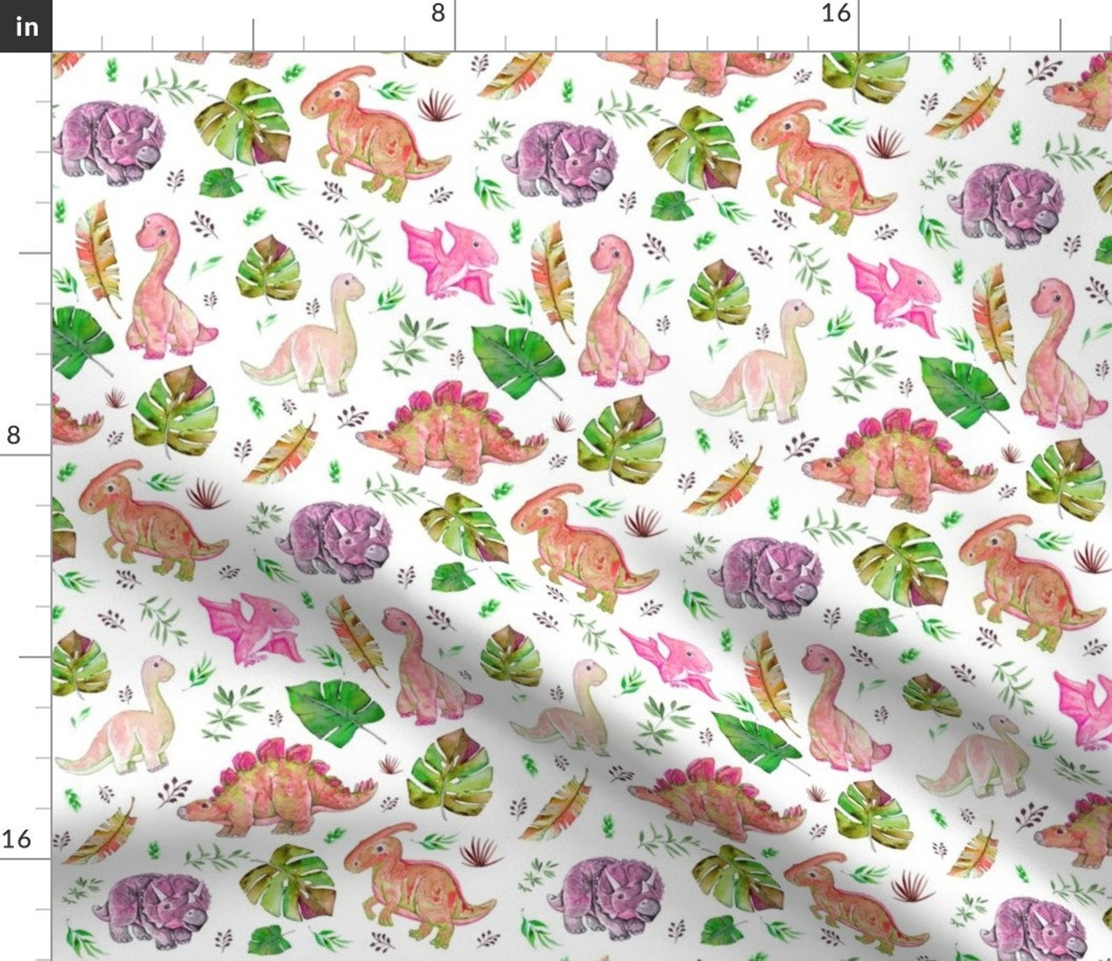 Dinosaur Fabric Retro Colors Pink Green Dinos by Shopcabin | Etsy