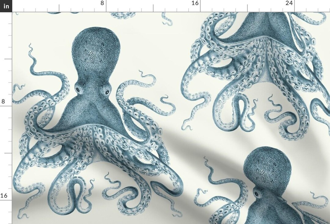 Blue Octopus Fabric - Octopus Oasis in Sea by Willowlanetextiles ...