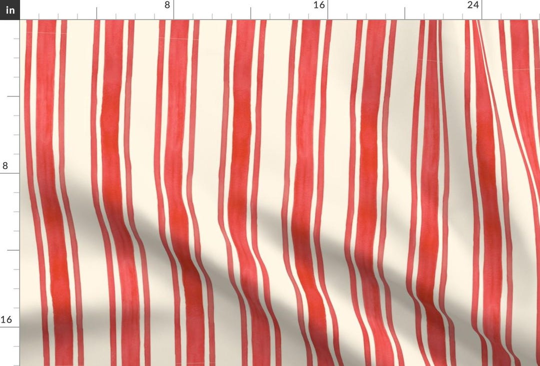 Red Stripe Fabric: Triple Vertical Stripes, Cotton Fabric by the Yard ...