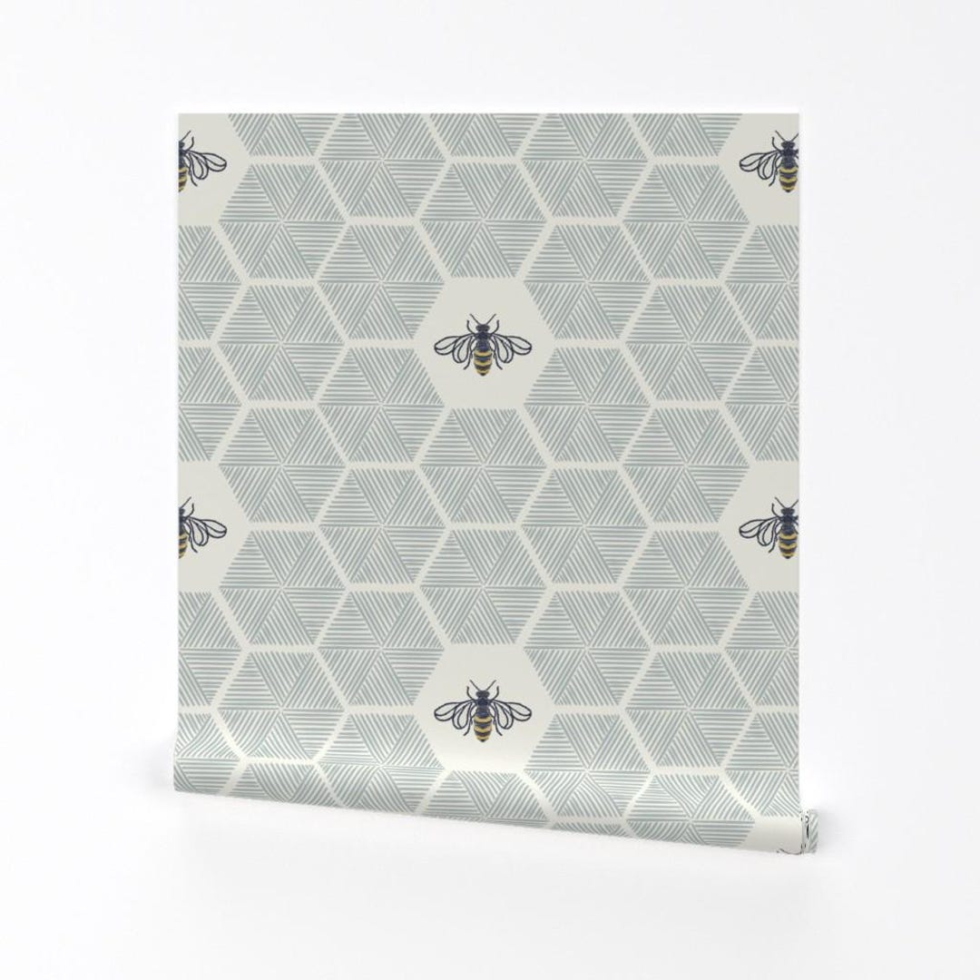 Honey Bees Wallpaper - Stitched Bees Honeycomb by Fernlesliestudio ...