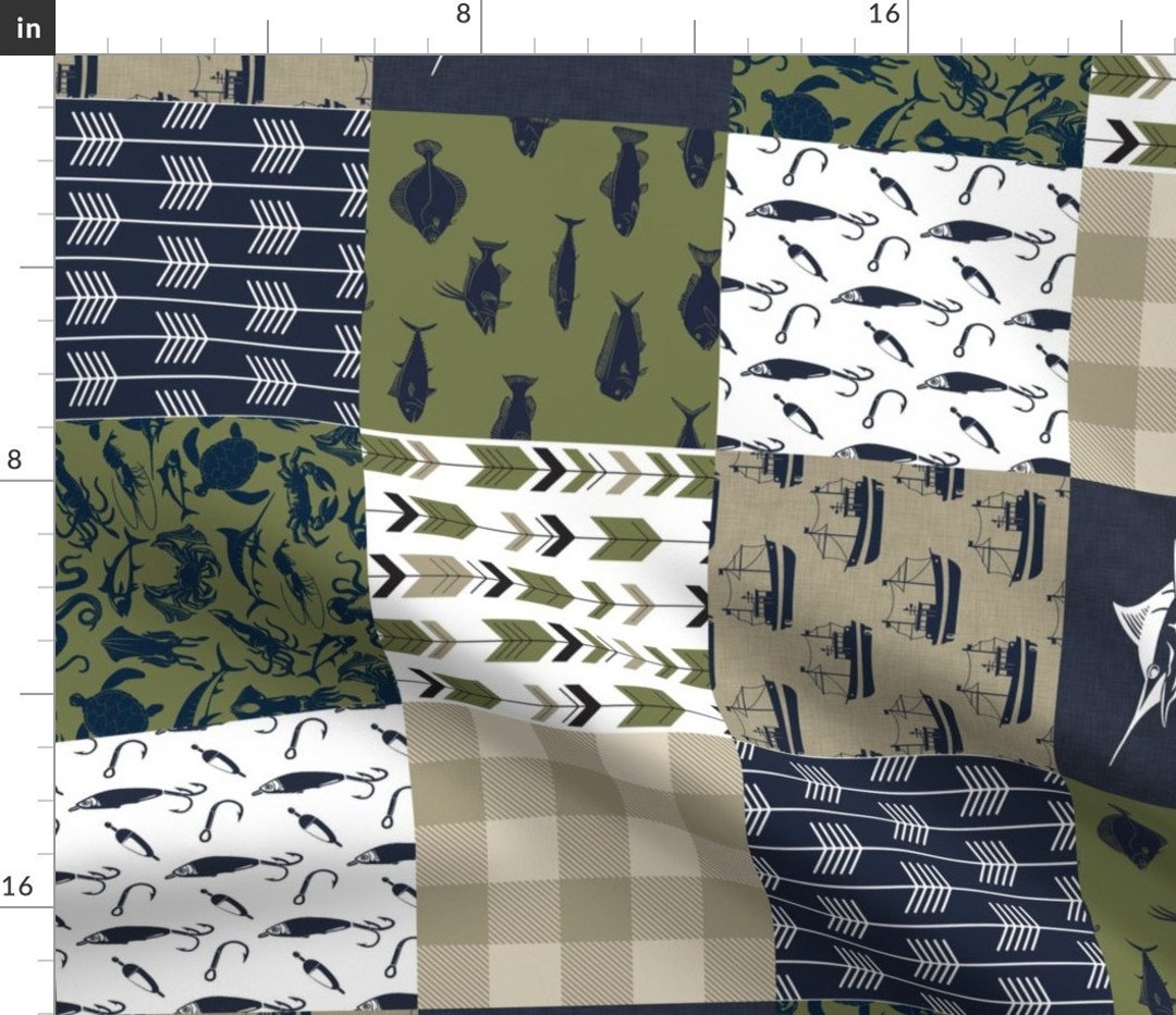 Blue Fishing Quilt Fabric Fishing Cheater Quilt by Jokalodesigns Plaid ...