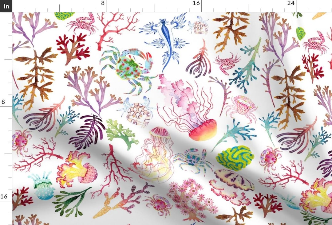 Watercolor Reef Fabric - Under the Sea by Gabbymalpas- Jellyfish Sea ...