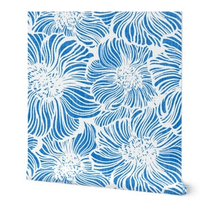 Floral Wallpaper Sunflower in Teal on Linen by Mpzstudio - Etsy