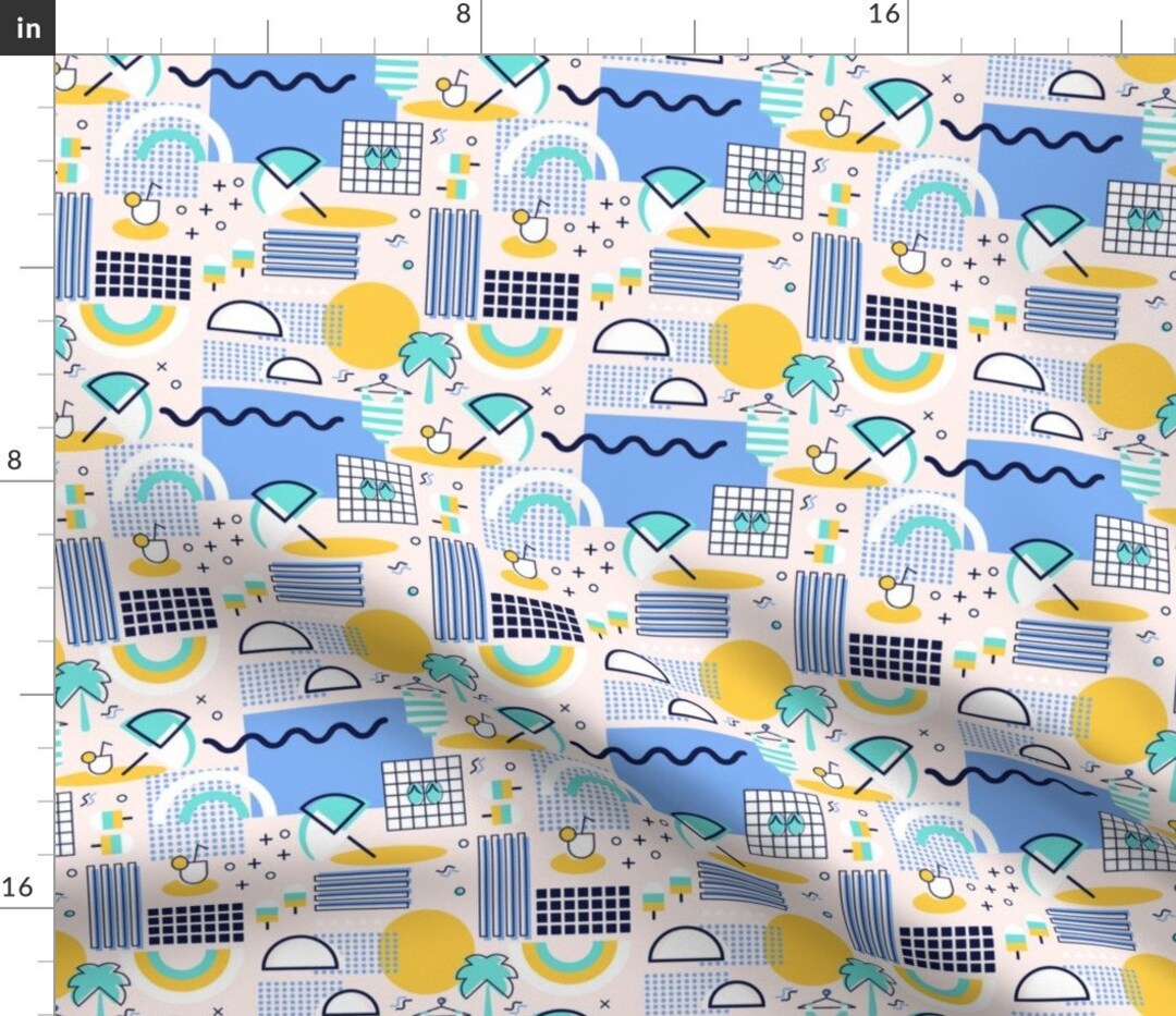 Small Scale Abstract Blue Summer Pattern Fabric Beach Day By - Etsy.de