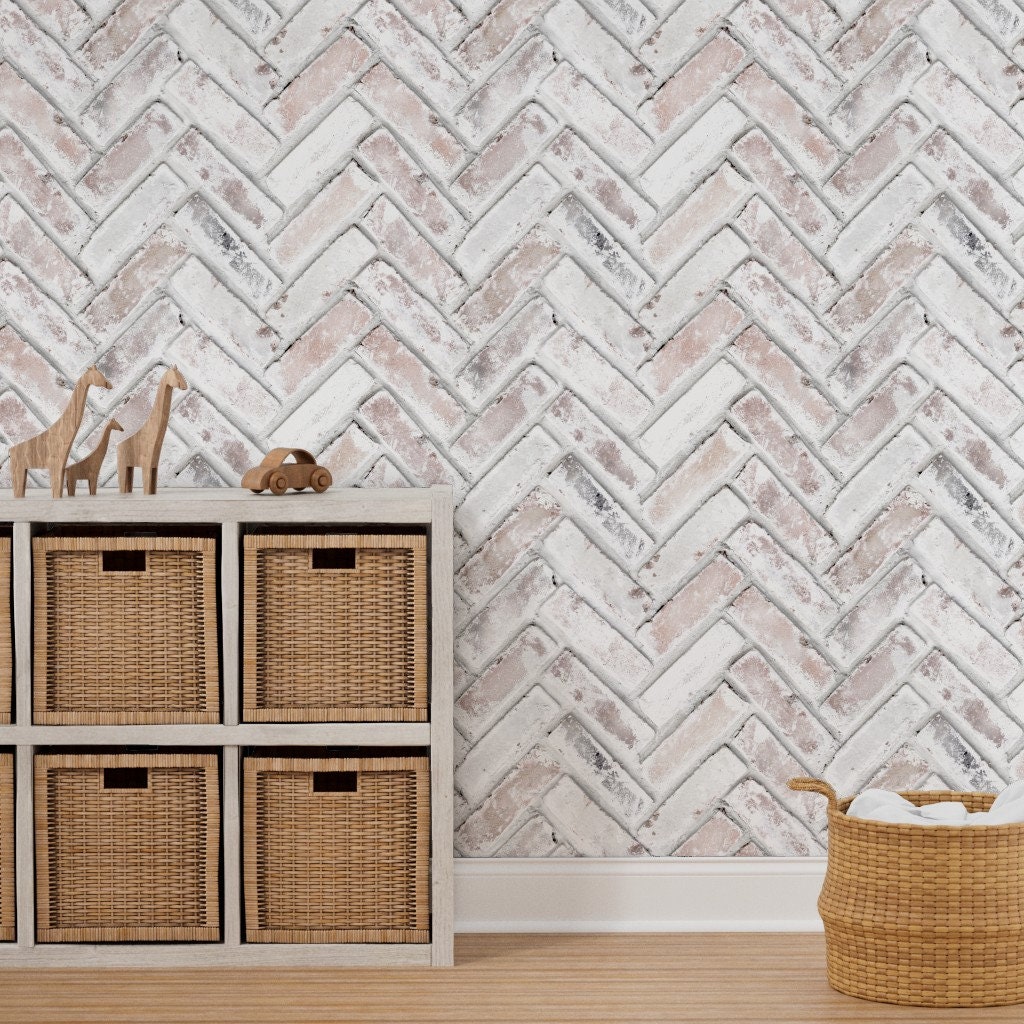 Chevron Brick Wallpaper Faux Brick Herringbone by Erin - Etsy