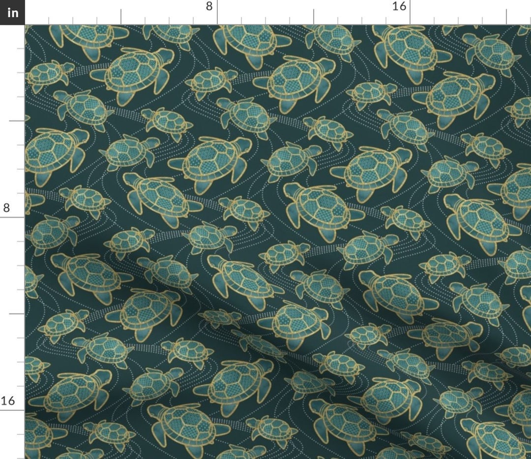 Turtles Green Yellow Fabric Japanese Pond Turtle / Teal Small Scale by ...
