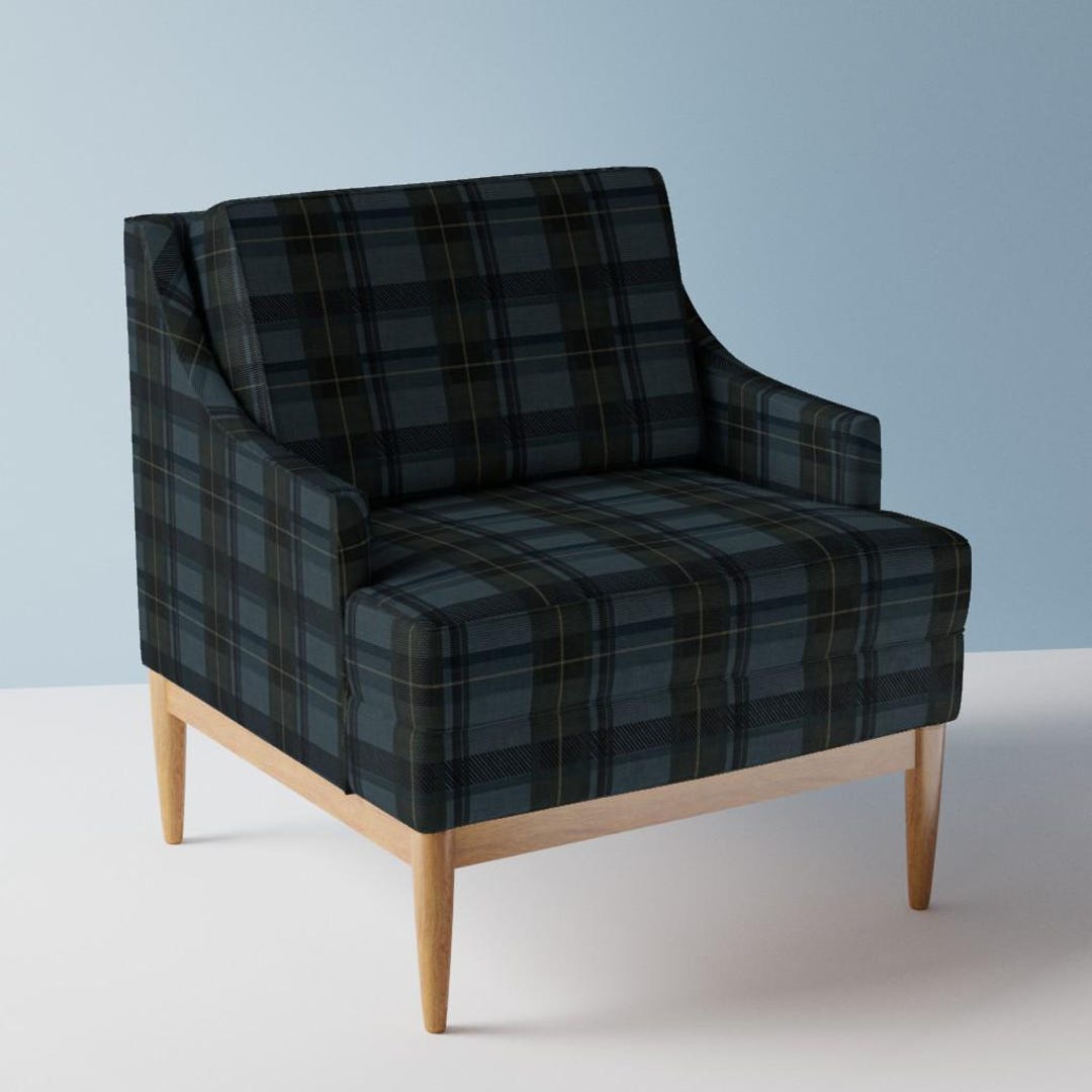 Dark Blue Check Upholstery Fabric- Traditional Blue Tartan by Evelyns ...