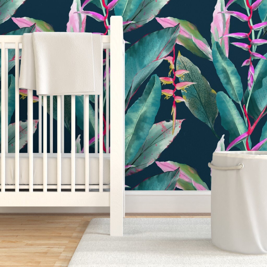 Tropical Wallpaper Tropical Night by Jaf Studio Jumbo Blue - Etsy