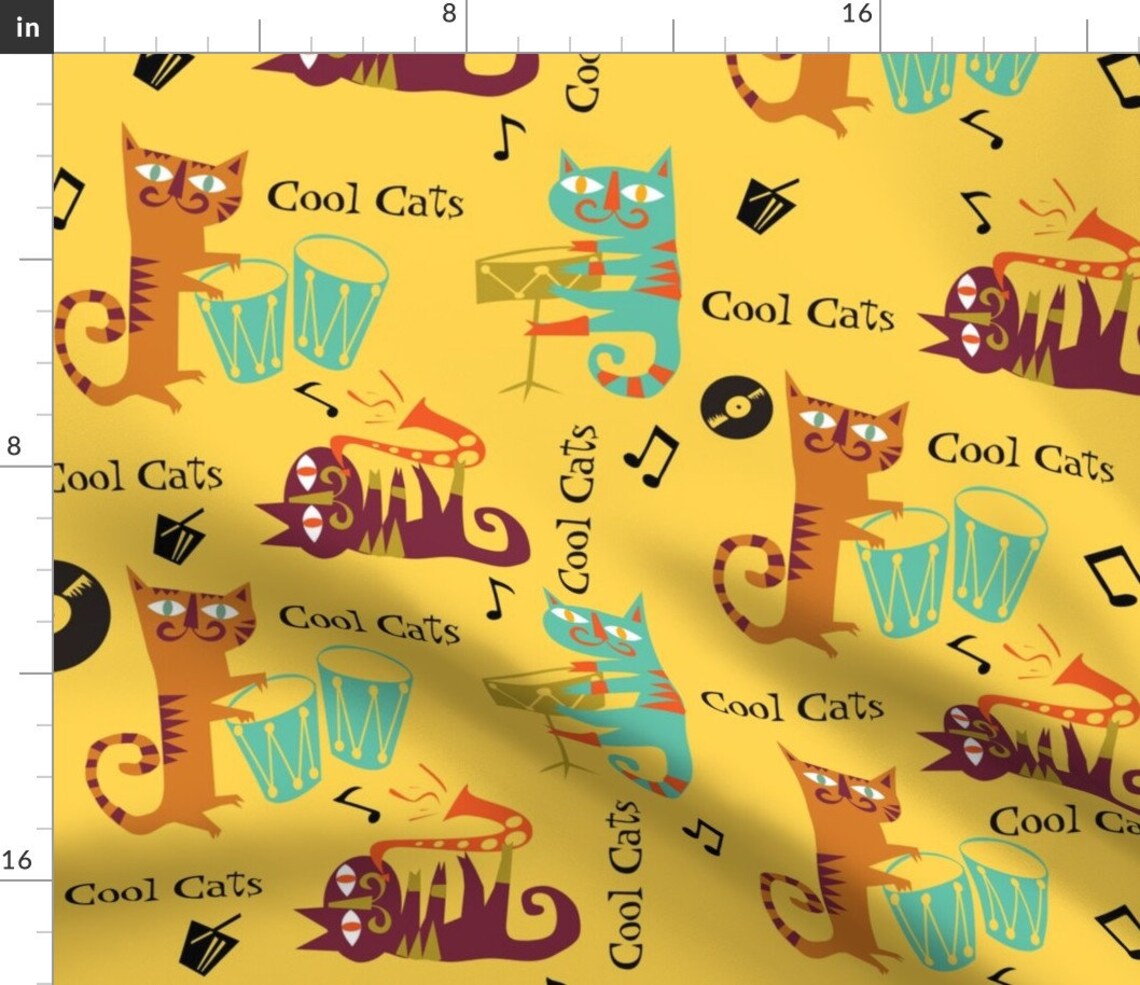 Jazz Cats Fabric Retro Cool Jazzy Cats by Snowflower Jazz - Etsy