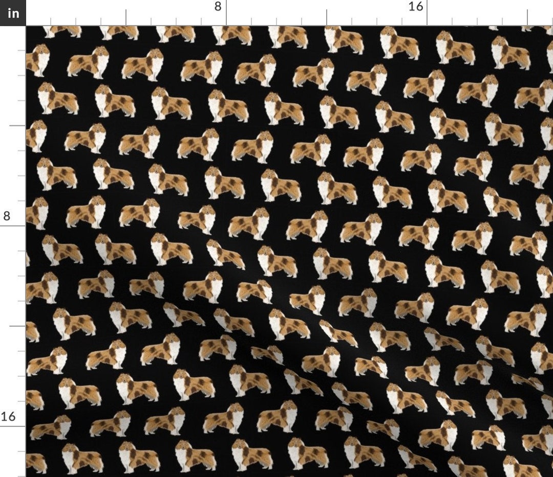 Rough Collie Fabric Dog Cute Print Pattern Black for Sewing Quilters ...