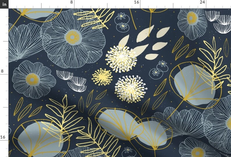 Hand Drawn Floral Fresh Fabric Spring Floral MM Navy Black | Etsy