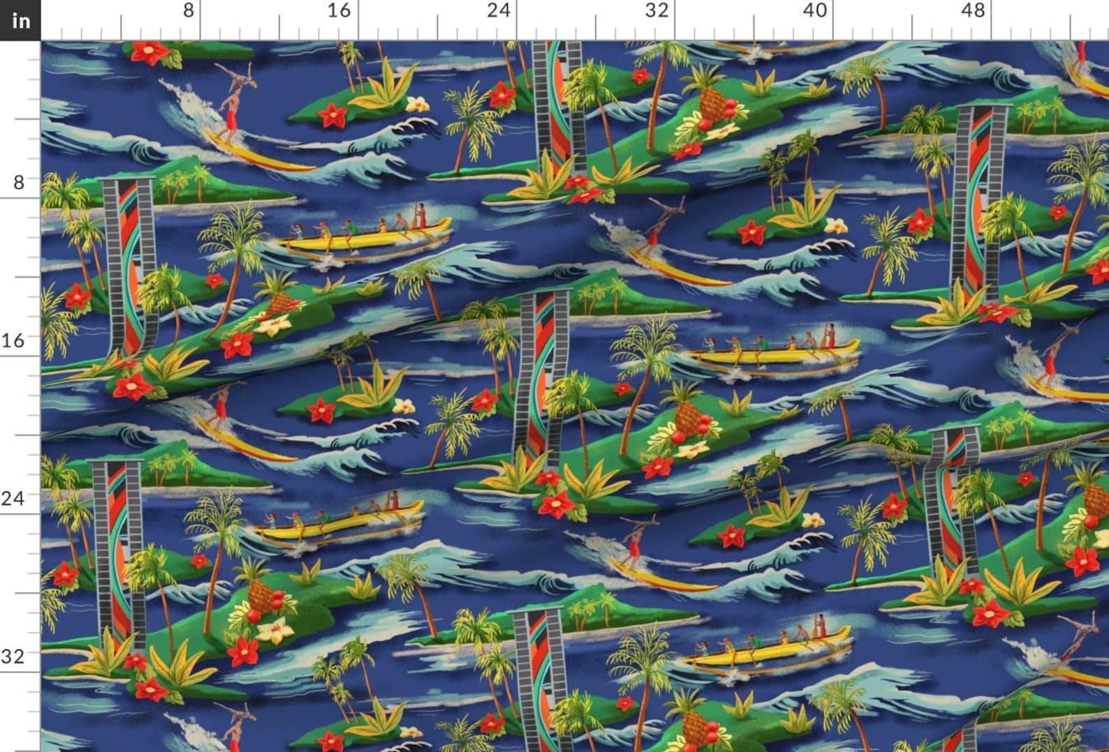 Hawaii Fabric - Tropical Island Vacation by Vinpauld Vintage Retro Tiki ...