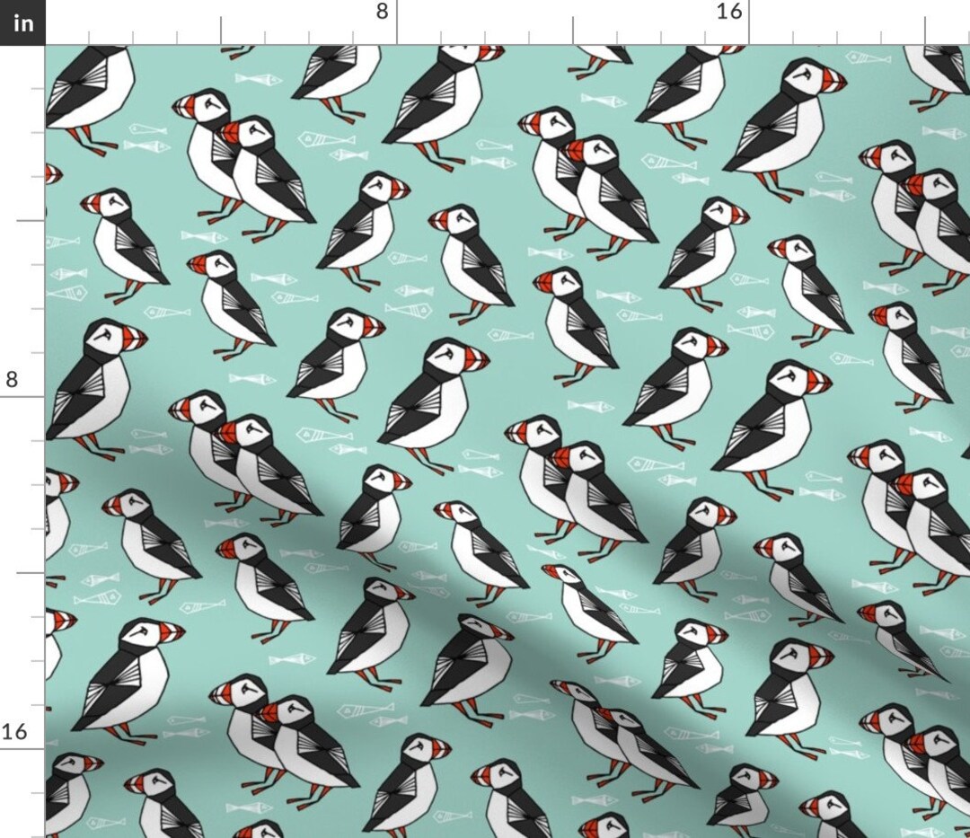 Puffin Fabric Puffin Mint Nautical Scottish Birds Puffin - Etsy