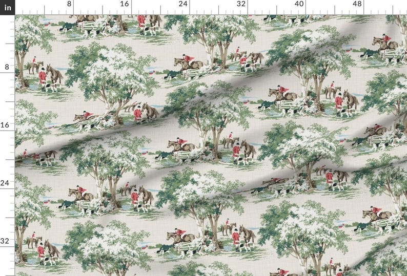 Equestrian Toile Fabric - Hunt Scene by Ponymacaroni - Fox Hunting ...