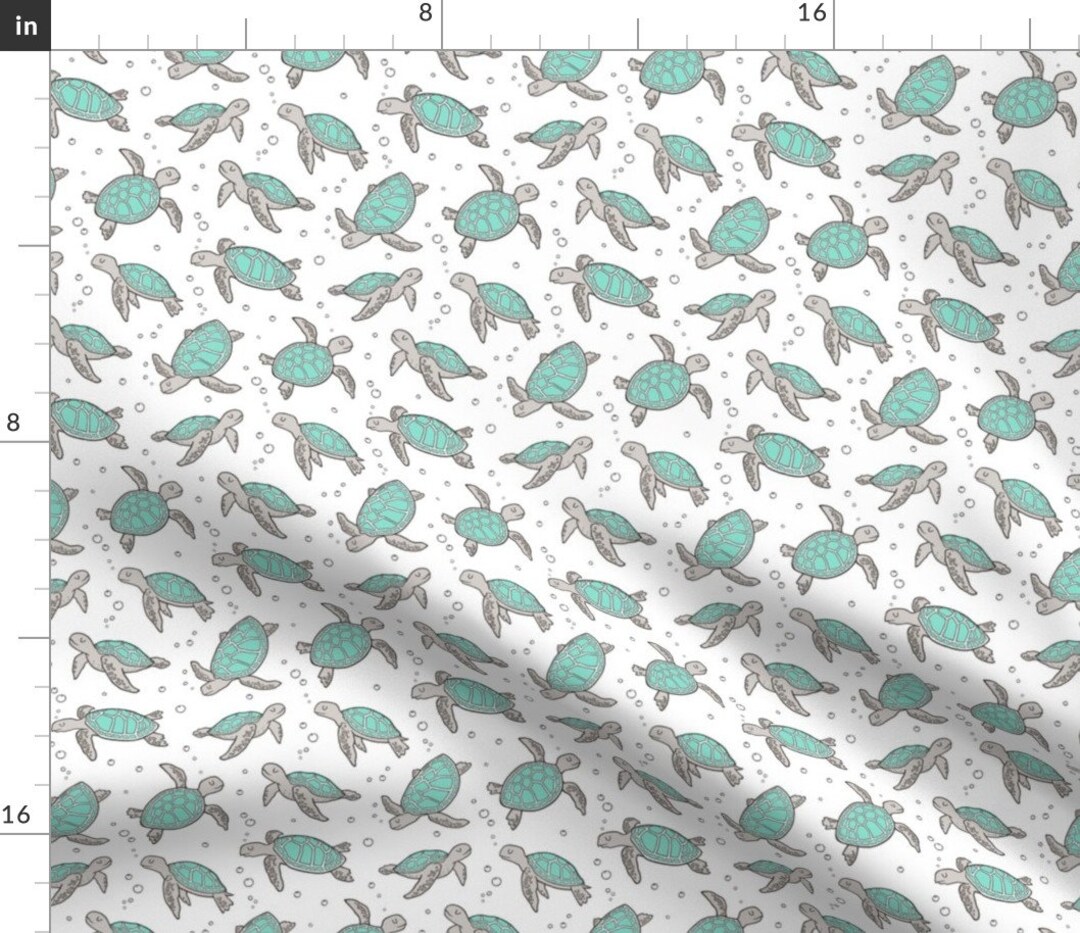Sea Turtle Fabric Sea Turtles Nautical Ocean Mint Green on White ...