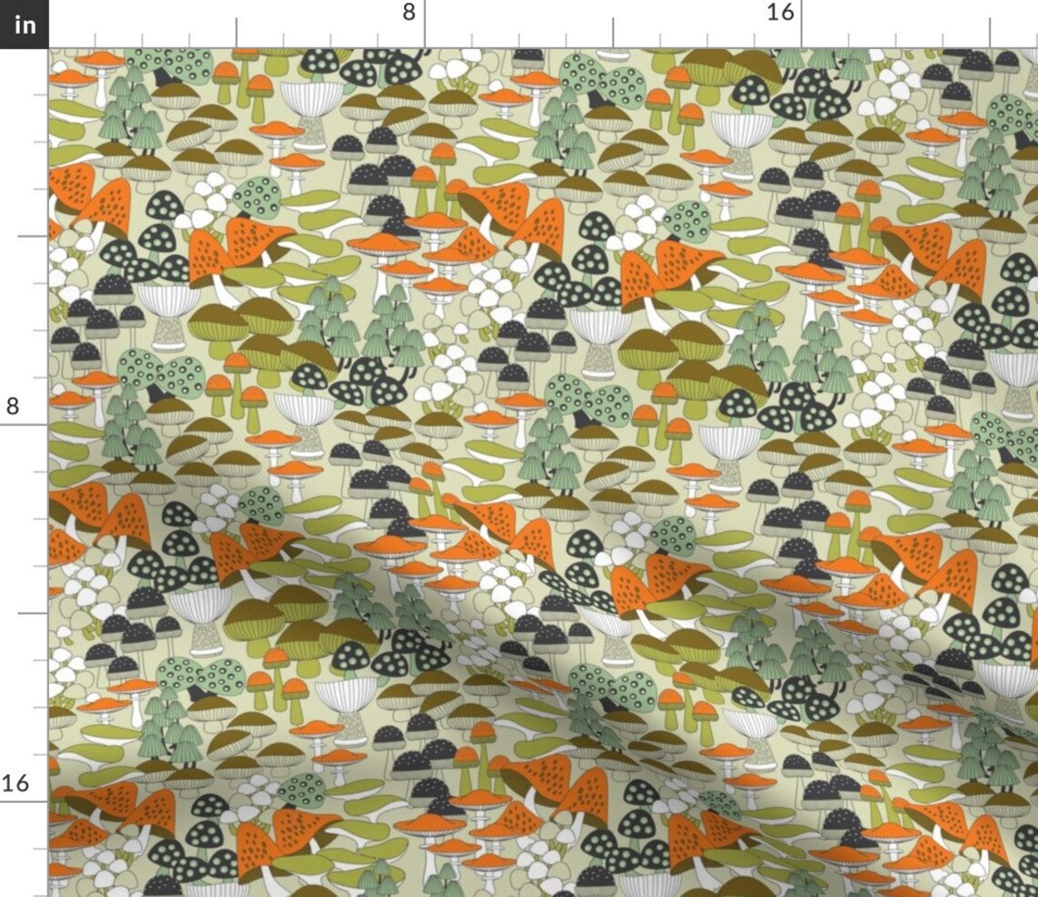 Mushrooms Fabric Toadstool Crowd by Cjldesigns Fungi | Etsy