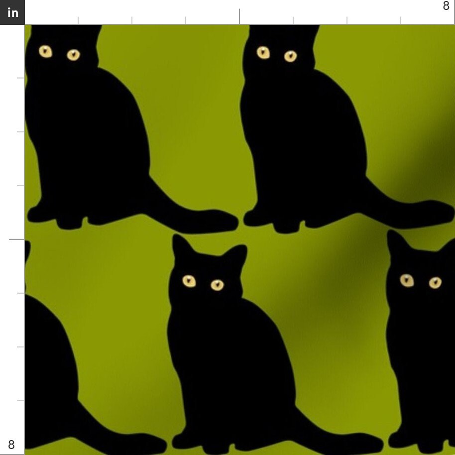 Black Cat Fabric Back Cat on Green by Mariafaithgarcia | Etsy