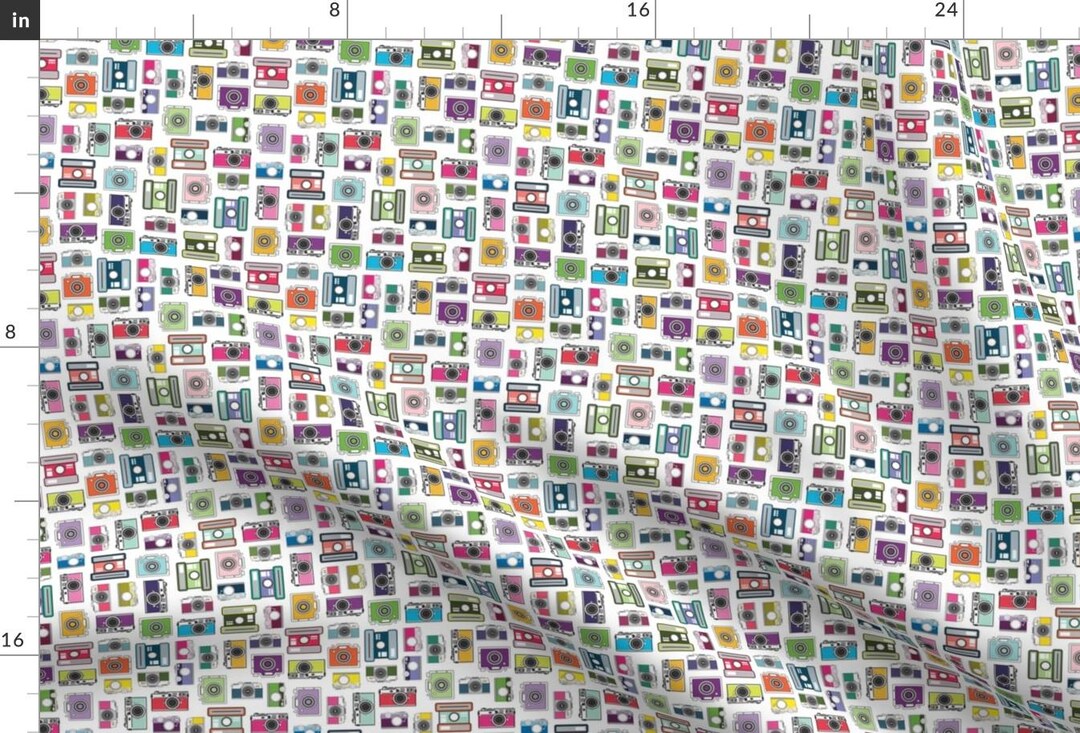 Instant Camera Fabric - Cameras by Kellyrenay- Film Drawn Illustration ...