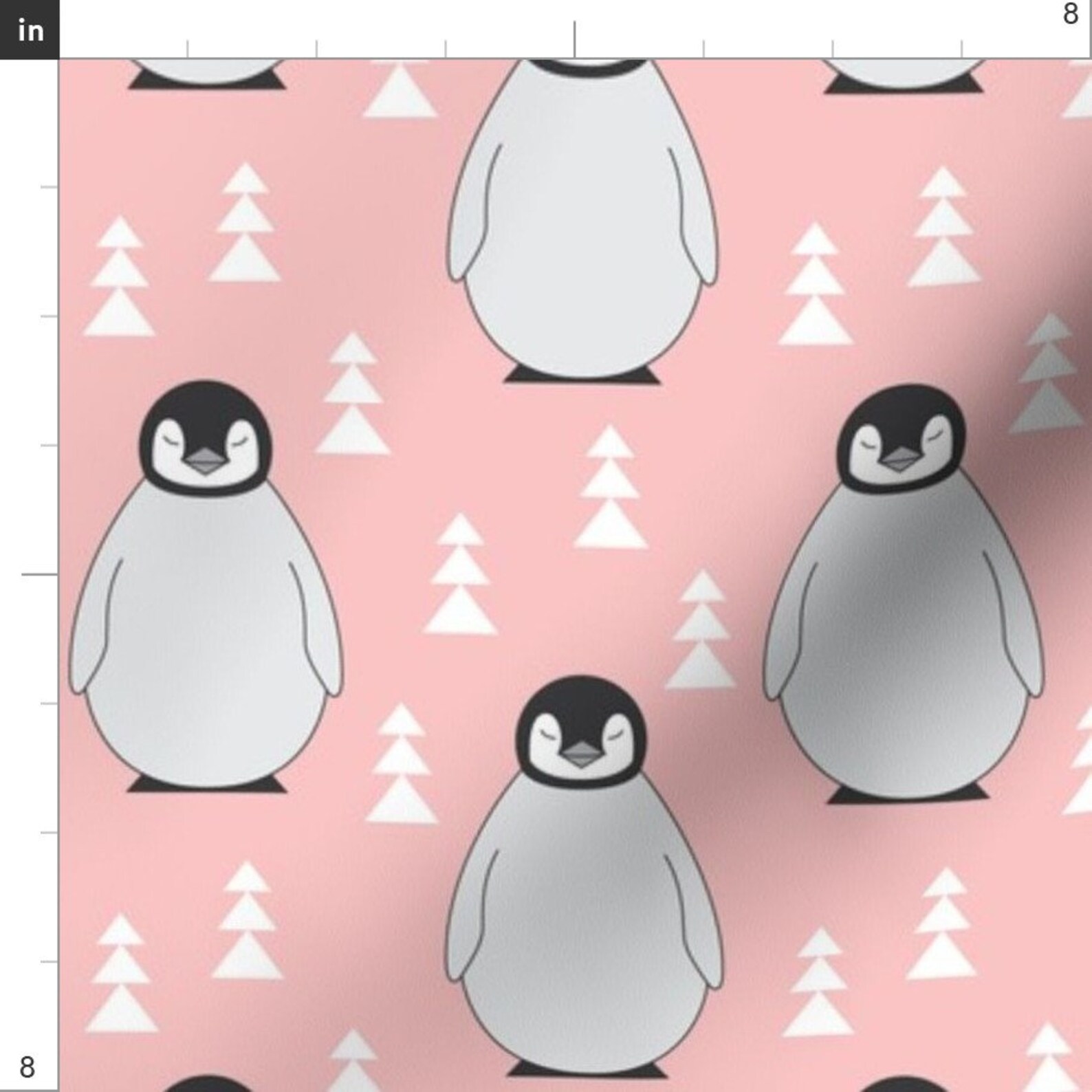 Baby Penguin Fabric Penguins With Triangle Trees Pink by | Etsy