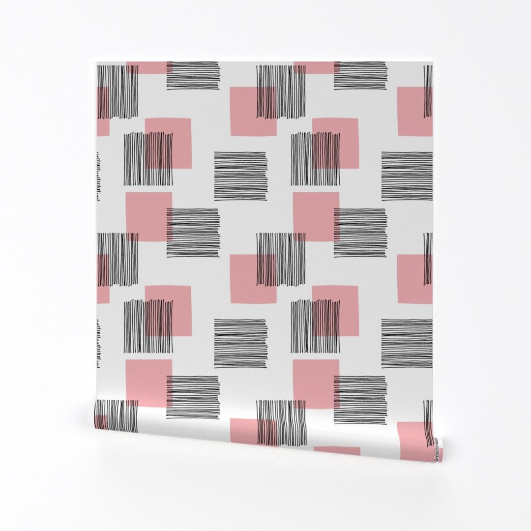 Square Wallpaper Black Ink Square Pink by Littlesmilemakers - Etsy