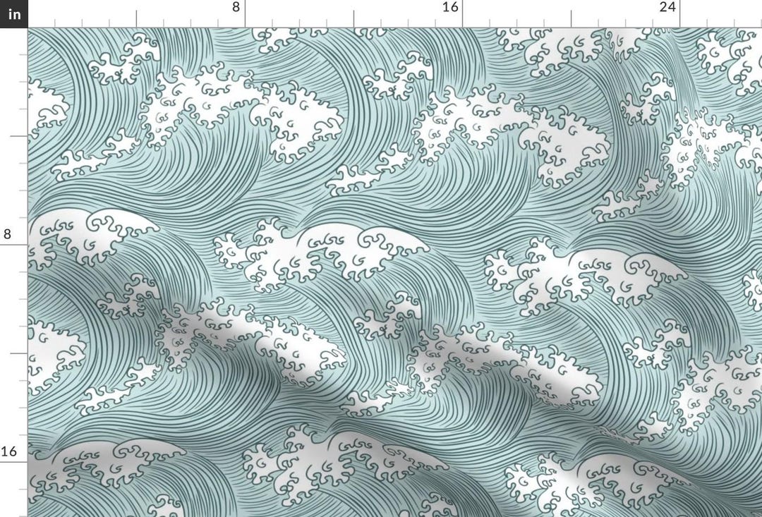Blue Waves Ocean Nautical Fabric - Japanese Waves by Sveta Aho - Wave ...
