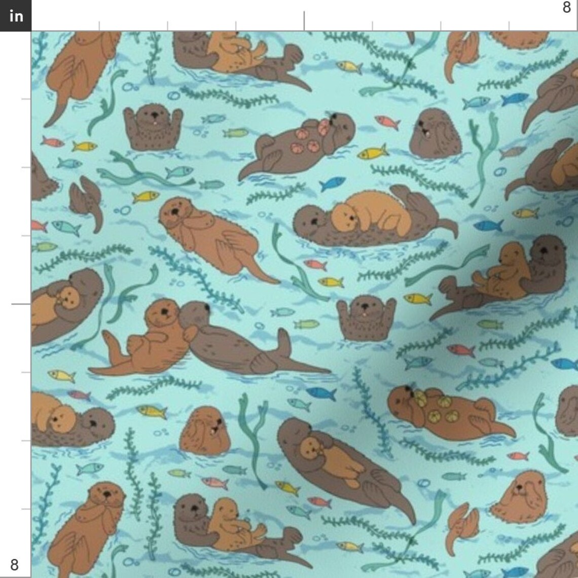 Otters Fabric Sea Otters on Aqua Sea Foam Medium Small Scale - Etsy
