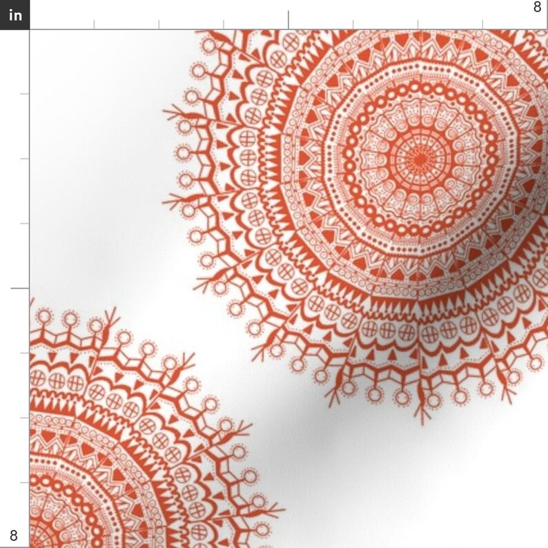 Orange Medallion Fabric Medallion White Coral by | Etsy