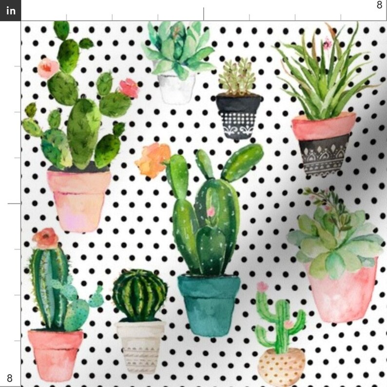 Boho Cacti on Polka Dots Fabric Cactus Obsession /black - Etsy