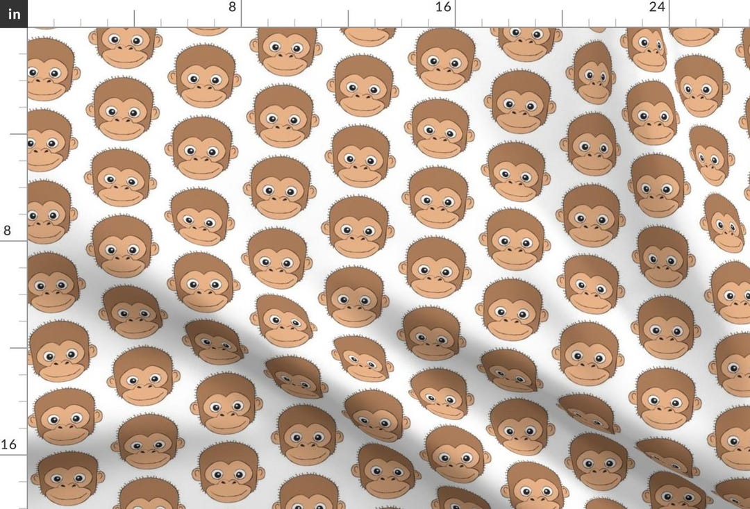 Monkey Fabric - Monkey Faces on White by Lilcubby - Monkey Cotton ...