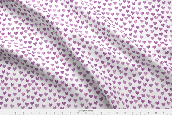 Purple Hearts Fabric Watercolor Hearts In Purple By | Etsy