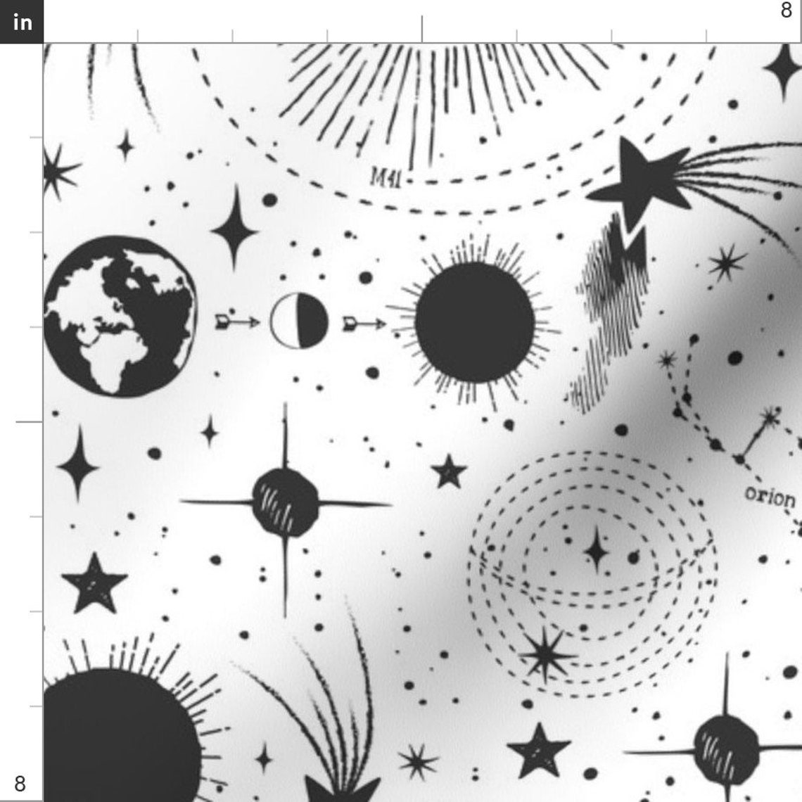 Astronomy Illustration White Fabric Solar System Milky Way - Etsy