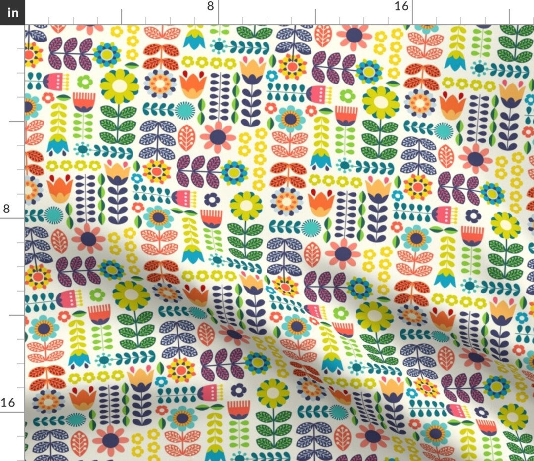Folk Art Flowers Fabric Swedish Folk Art Colorful by Enariyoshi Floral ...