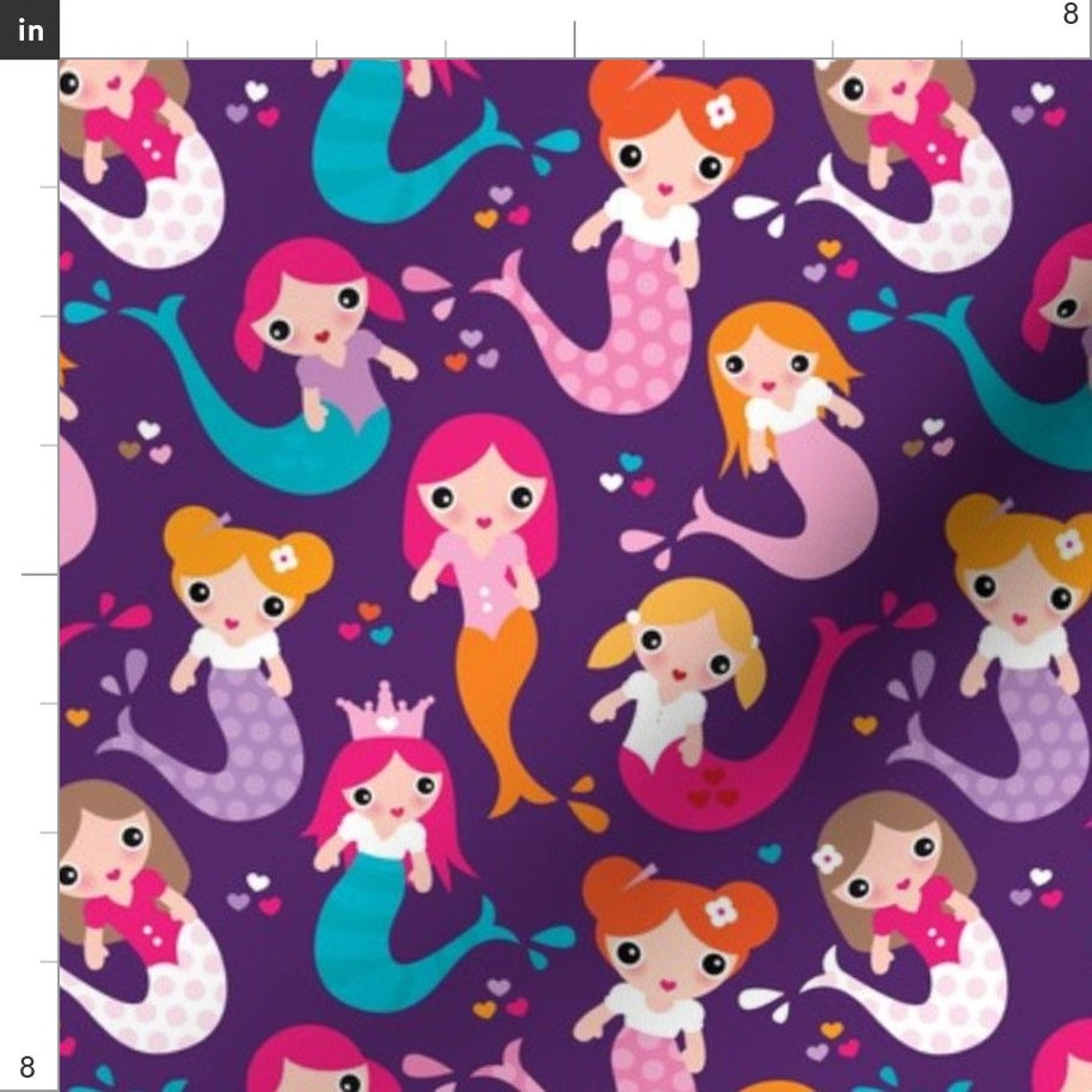 Mermaids Fabric Violet Mermaid Girls Fabric by Little Smile - Etsy