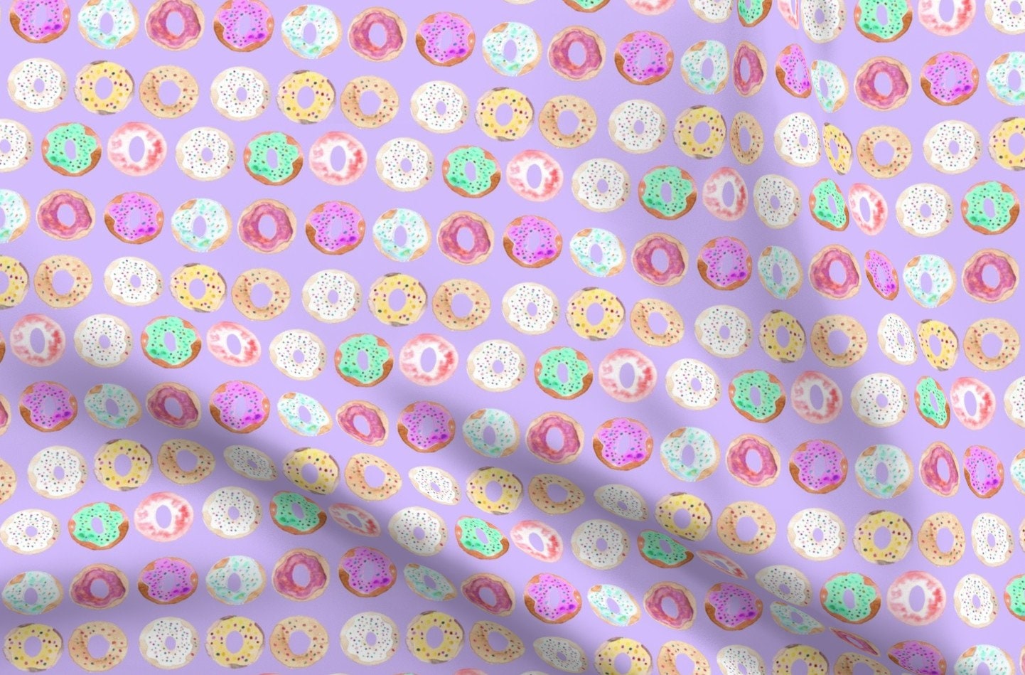 Watercolor Donut Fabric Donuts Multi On Purple By Erinanne | Etsy