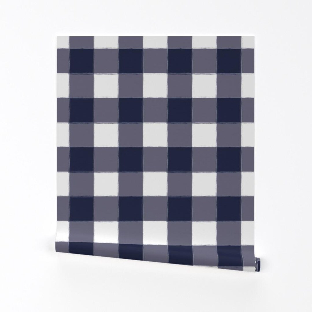 Navy Wallpaper - Large Buffalo Check Gingham by Sugarfresh - Nursery ...