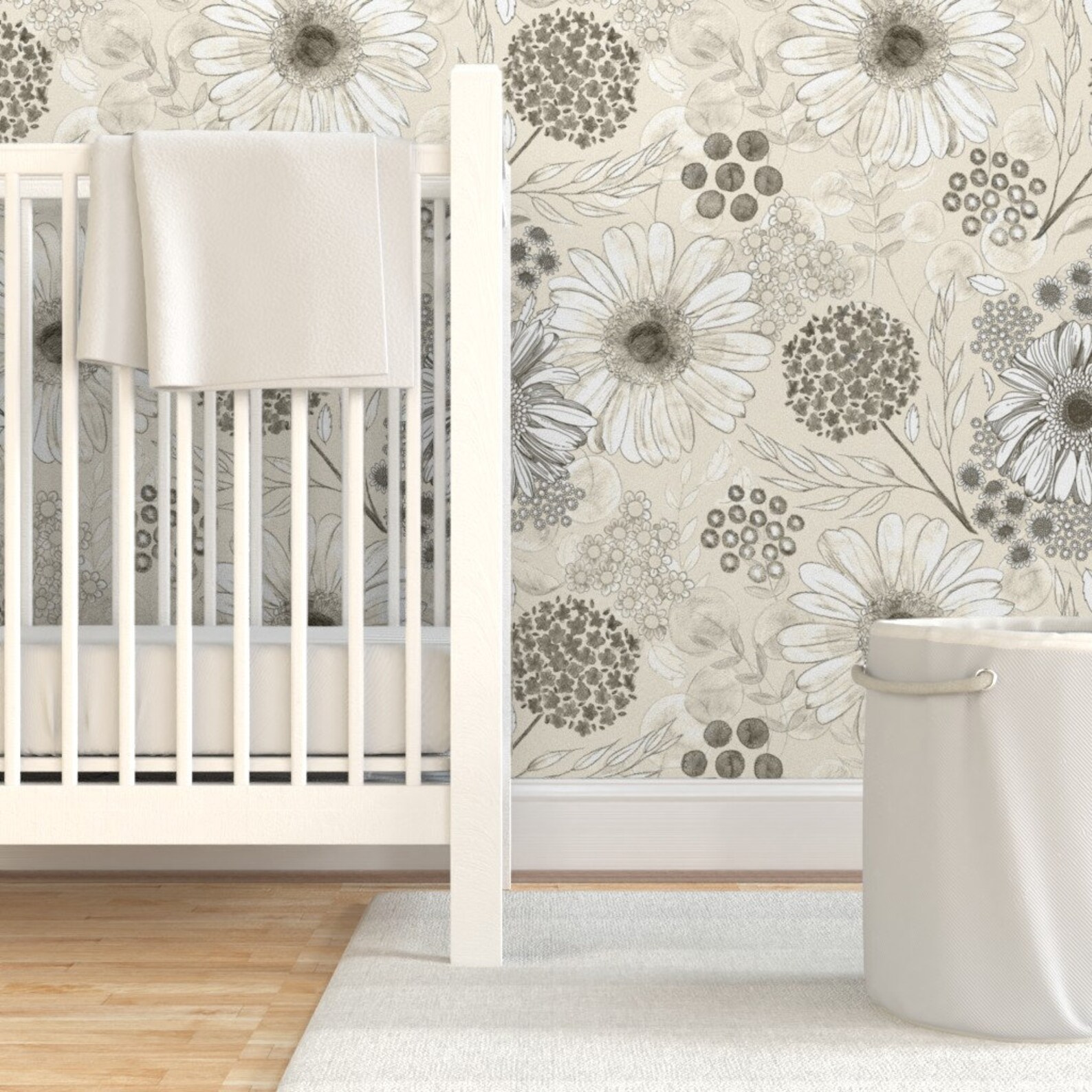 Neutral Floral Wallpaper Handdrawn-flowers-earth-tones by - Etsy