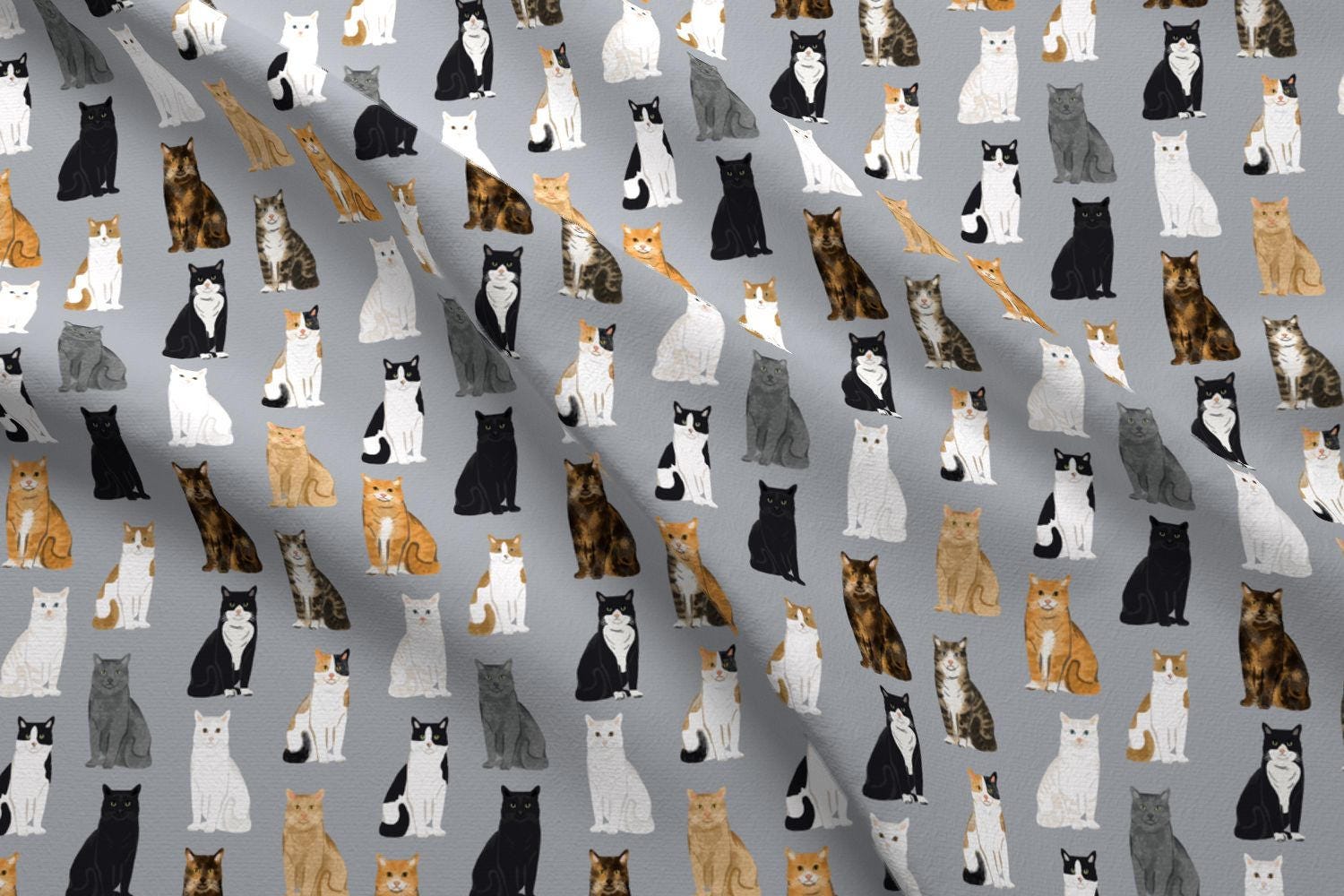 Cat Fabric Cats Breeds Tuxedo Calico Orange Gray By | Etsy