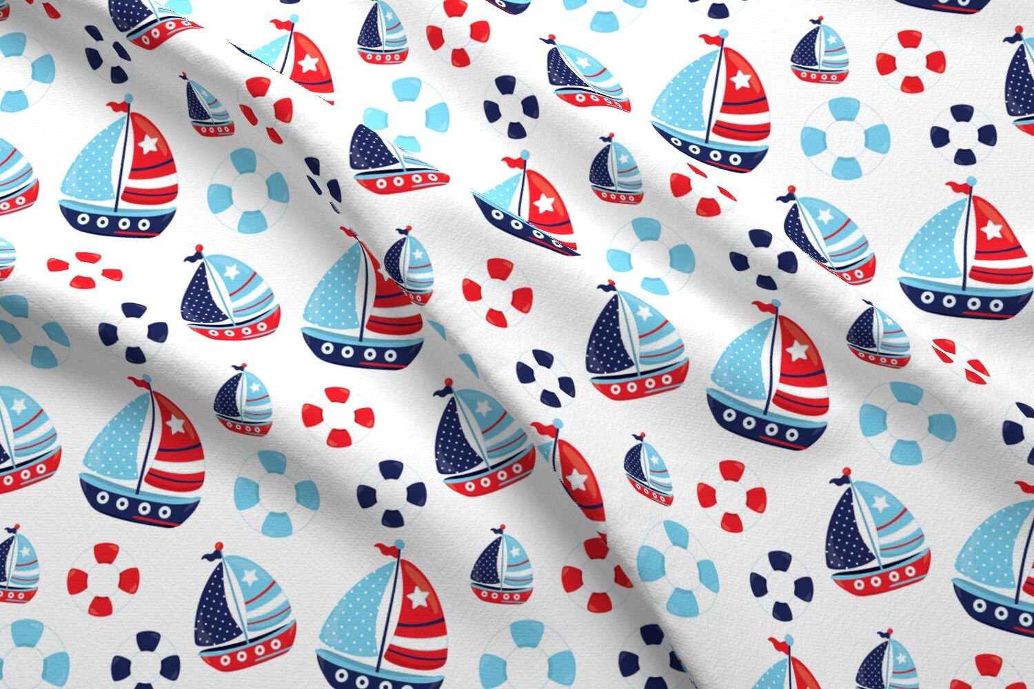 Sail Boat Fabric Juvenile Nautical 06 By Prettygrafik Blue | Etsy