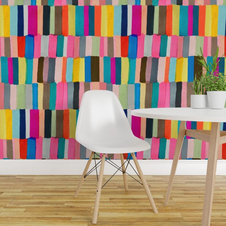Bright Stripe Removable Peel and Stick Wallpaper - Color Block Patchwork - Wall Art Wall Decor ...