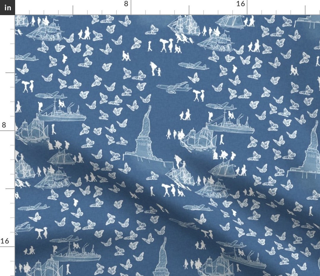 Immigration Fabric A Nation of Immigrants on Blue by - Etsy