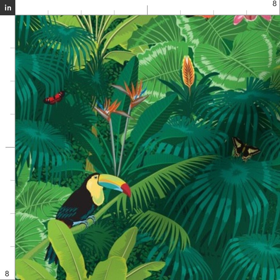 Green Tropical Rain Forest Fabric Jungle 02 by Crixtina | Etsy