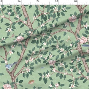 Green Chinoiserie Upholstery Fabric- Elsie's Garden by Danika_herrick ...