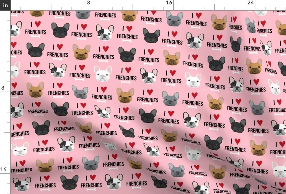 I Love Frenchies Fabric - I Love French Bulldogs Fabric - Frenchie Face ...