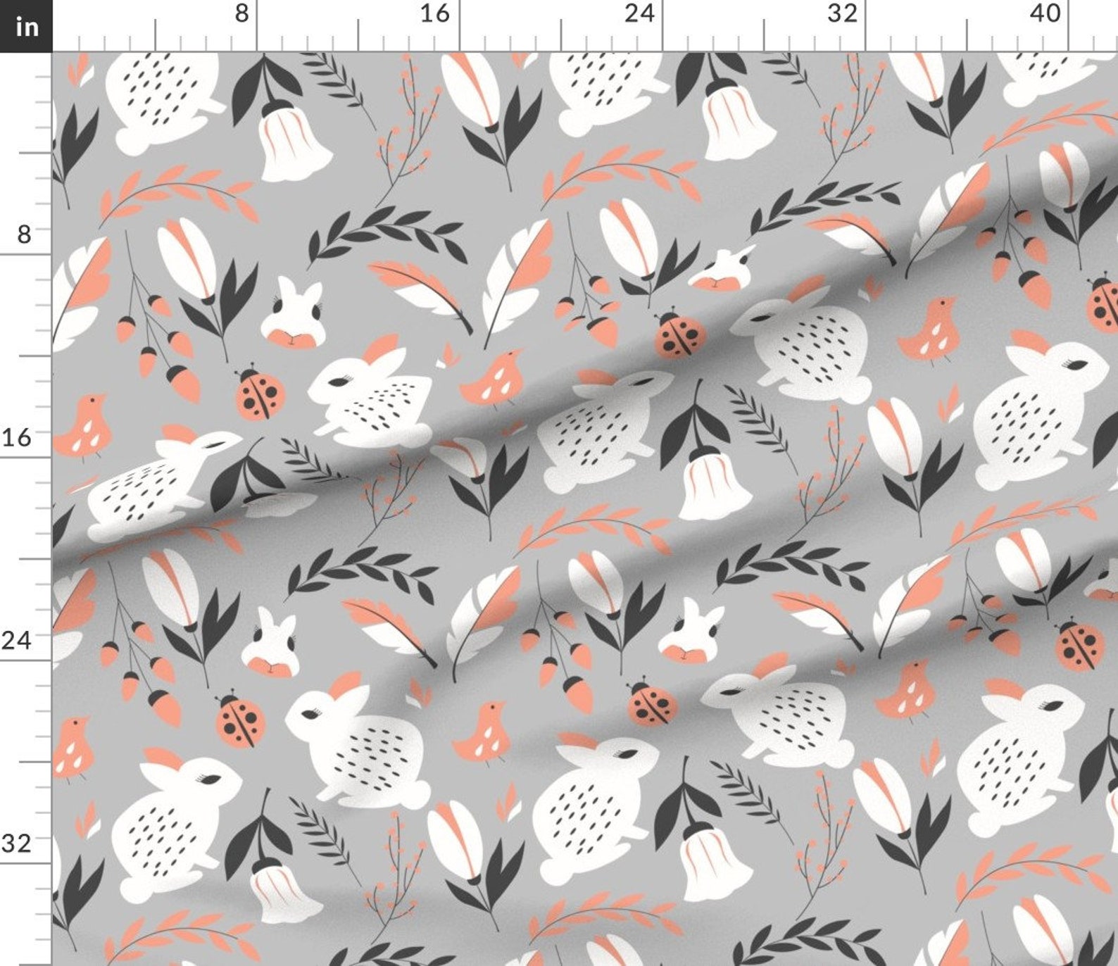 Cute Bunnies Fabric Bunnies And Flowers 007 By Bluelela | Etsy