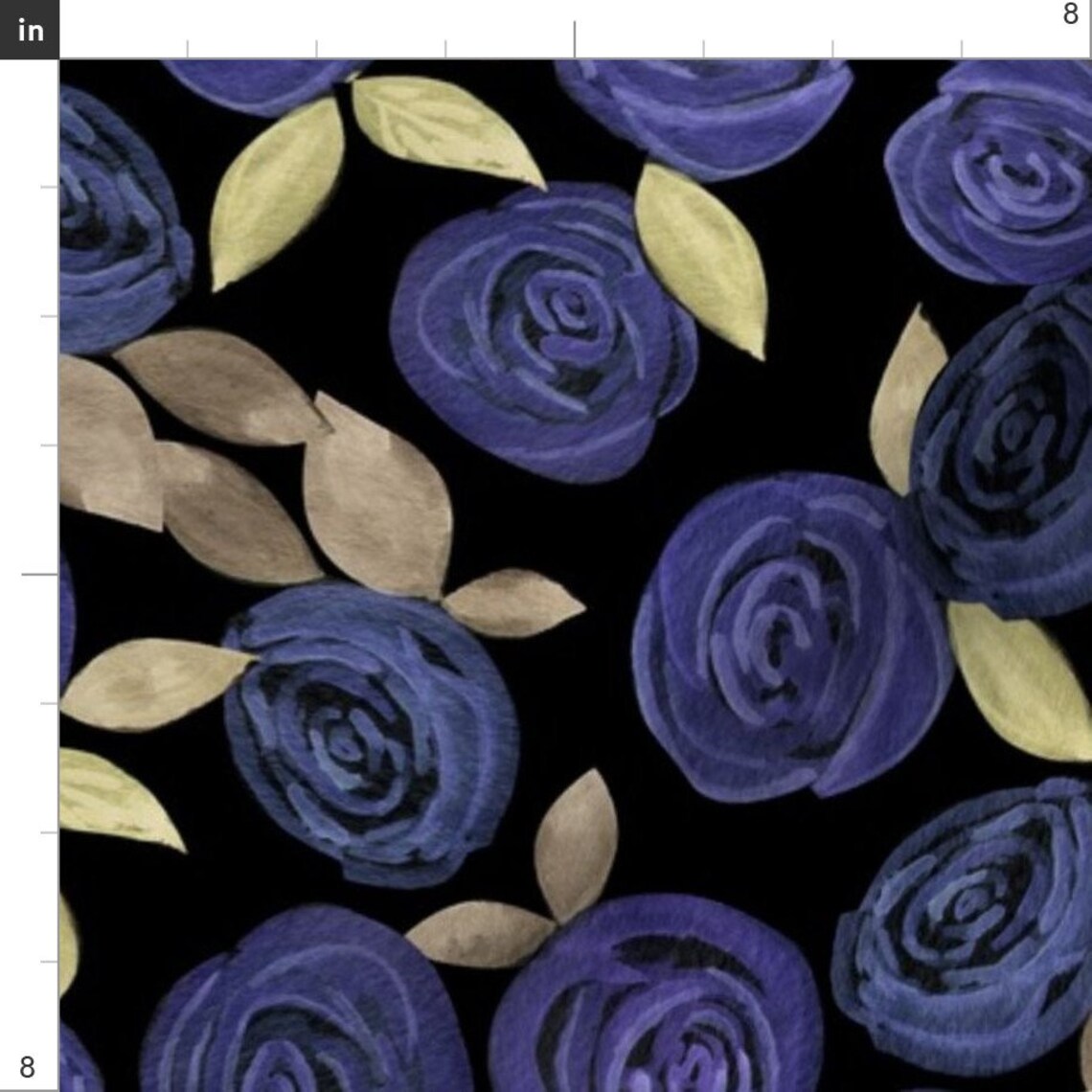 Watercolor Blue Roses Fabric Watercolor Blue Roses by - Etsy