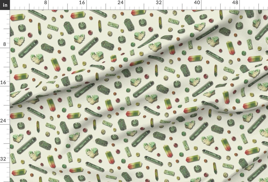 Geometric Crystals Gems Green Fabric - Emerald Precious Stones - Bone ...