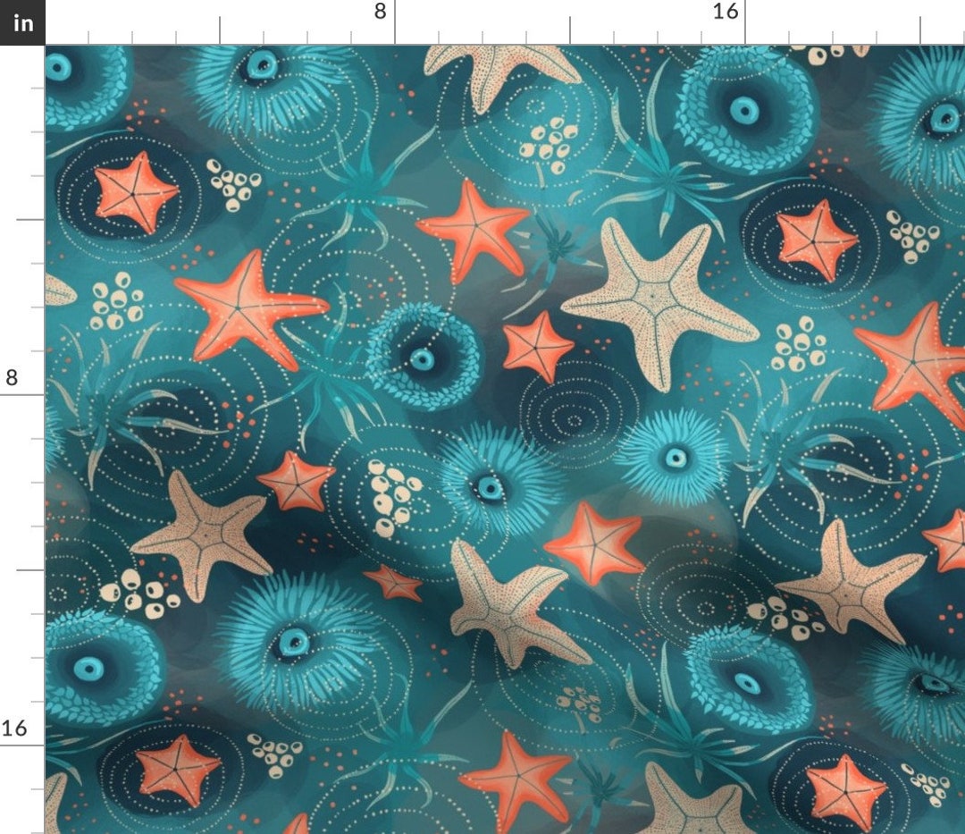 Marine Life Fabric Starfish Pool by Renee_thompson Ocean - Etsy