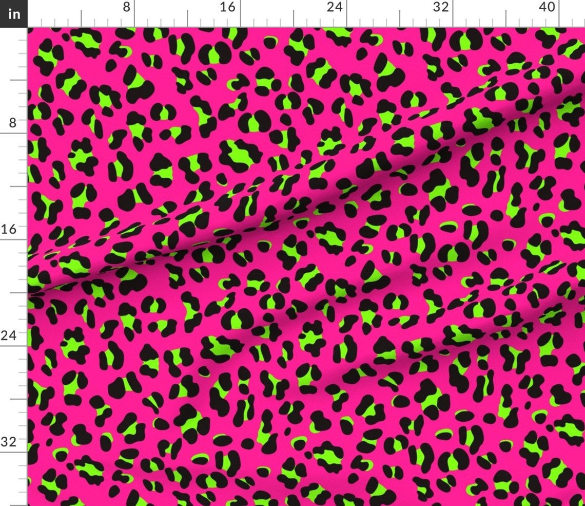 Neon Leopard Fabric Neon Pink and Lime Green Leopard Animal | Etsy