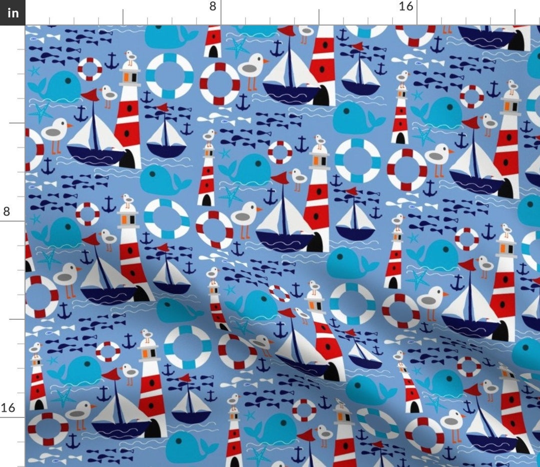 Sailboat Lighthouse Fabric Sailboat by Bruxamagica Baby - Etsy
