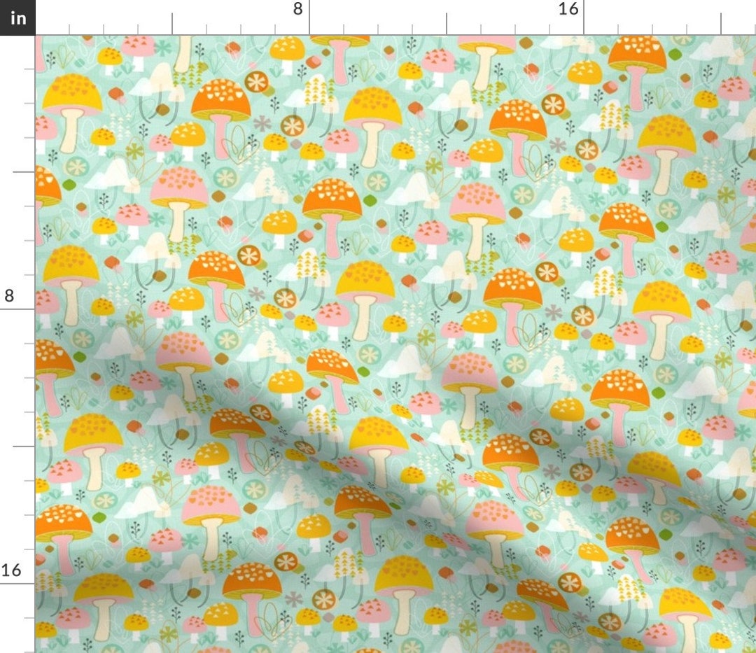 Cute Fungi Fabric Magnificent Mushrooms by Nadia Hassan Yellow Blue ...